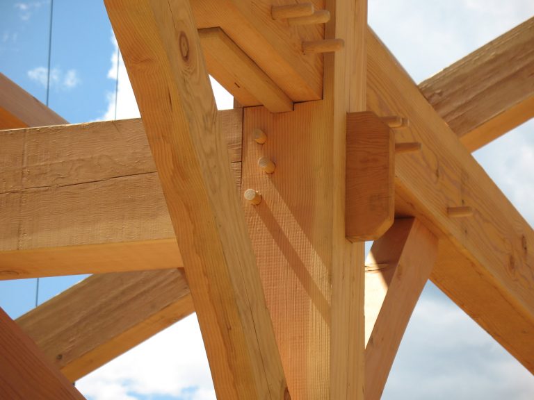 Tie Beam with Thru Tenon & Spline Above - Kenai Timber Frames
